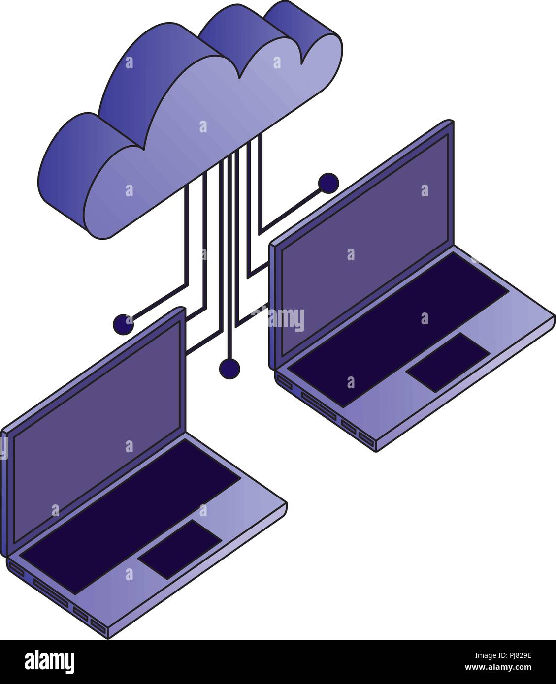 laptop computer with cloud computing and electronic circuit vector ...