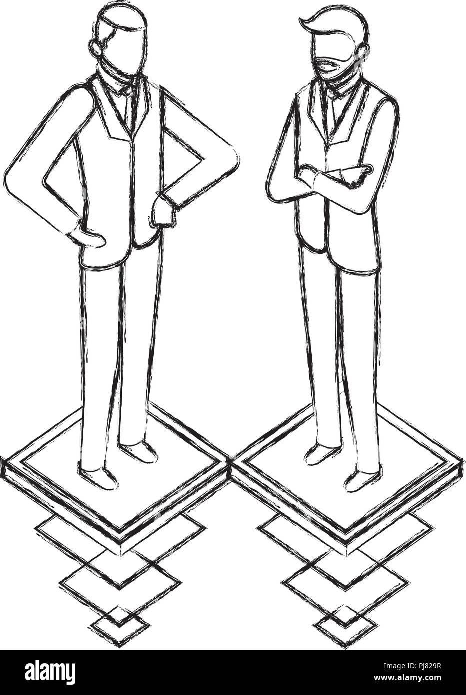 two business man standing characters vector illustration hand drawing ...