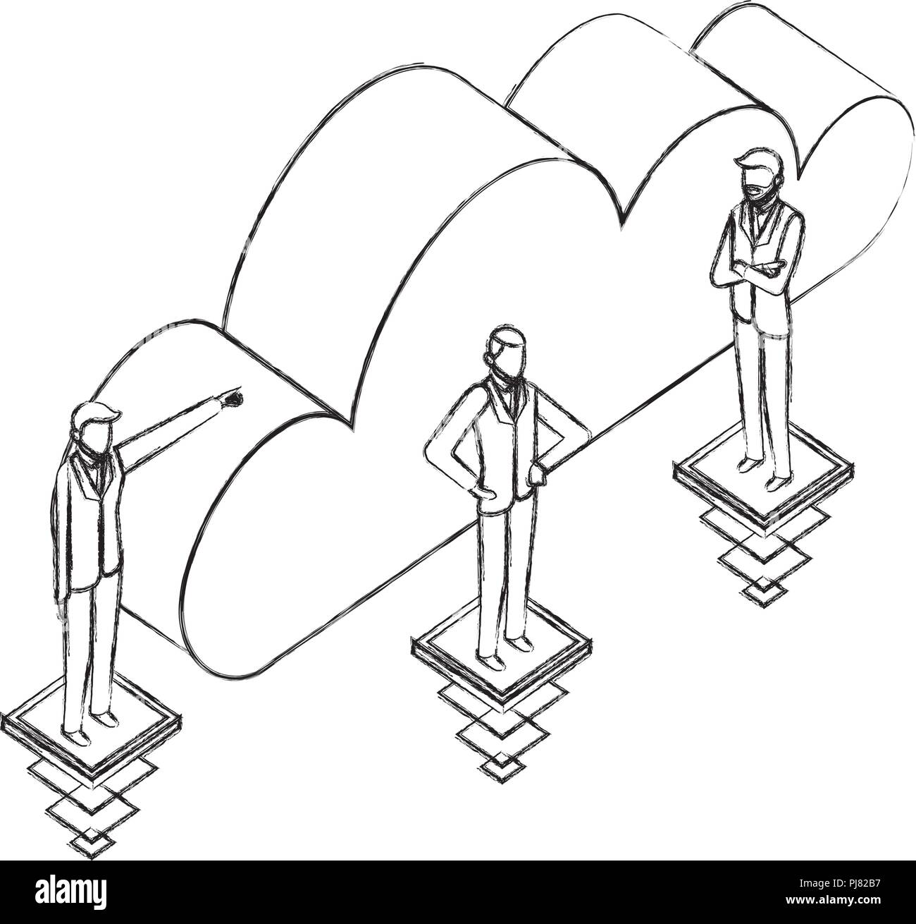 businessmen standing with cloud computing storage vector illustration ...