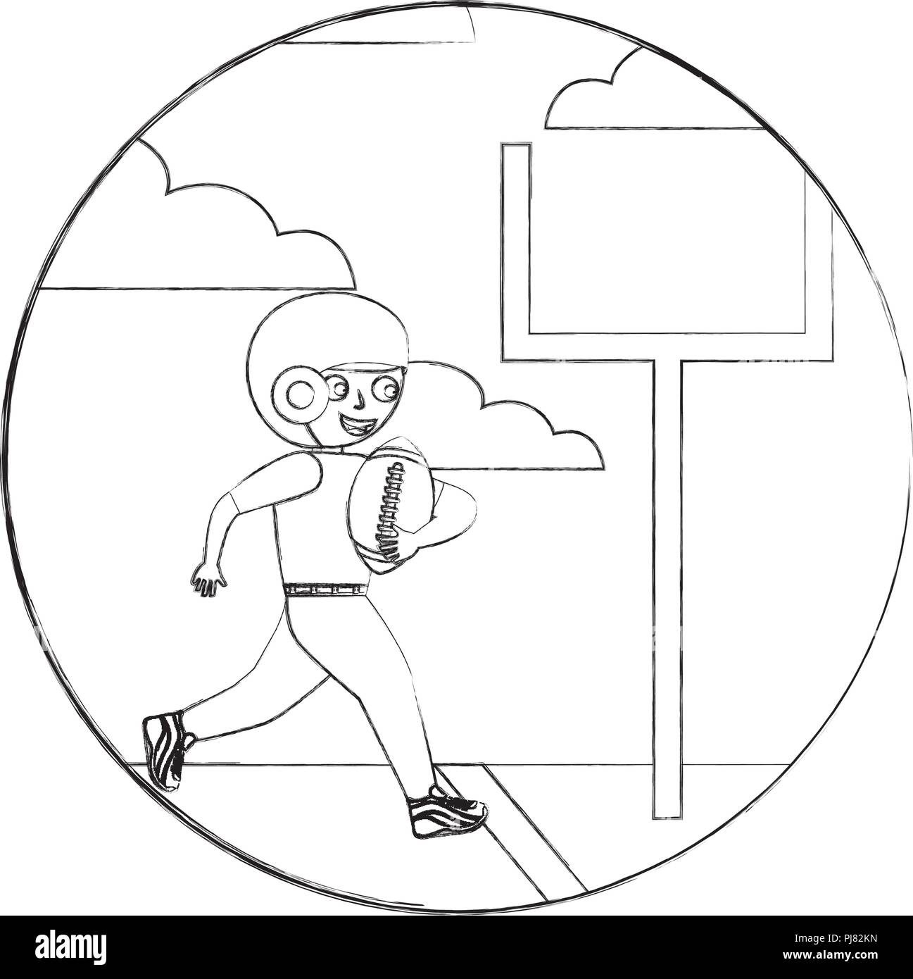 young boy player american football in the field vector illustration ...