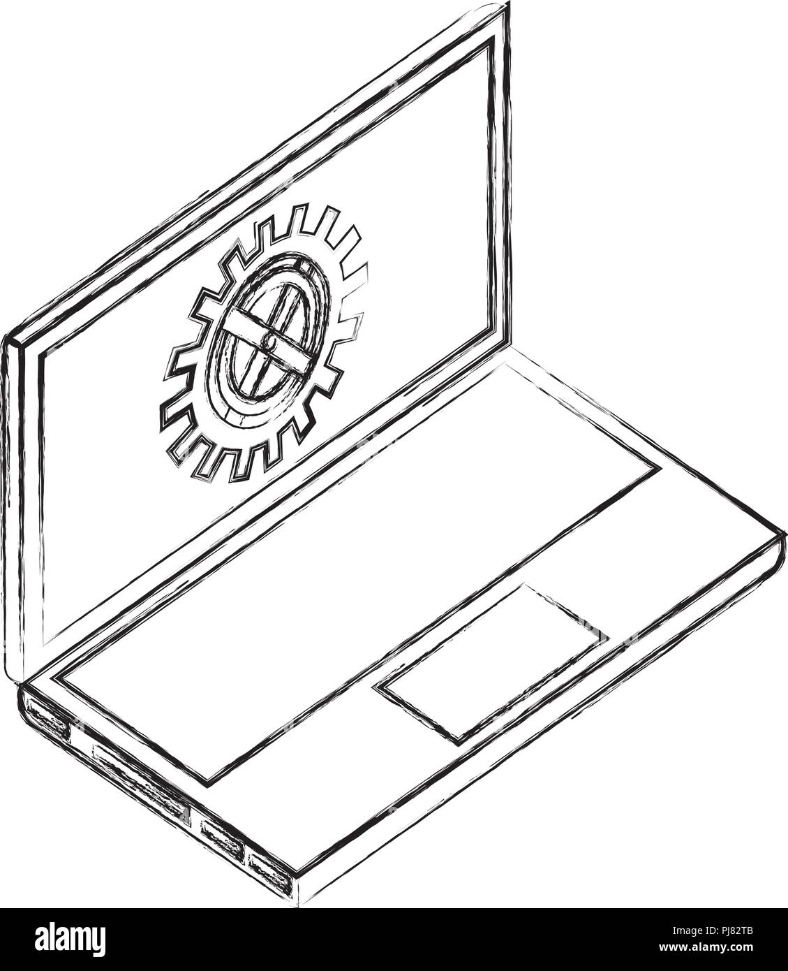 laptop device technology gear settings vector illustration hand drawing ...