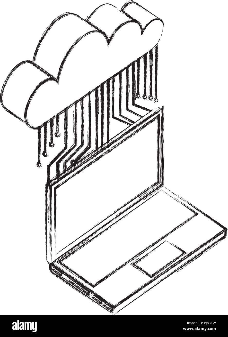 laptop cloud storage circuit network data vector illustration hand ...