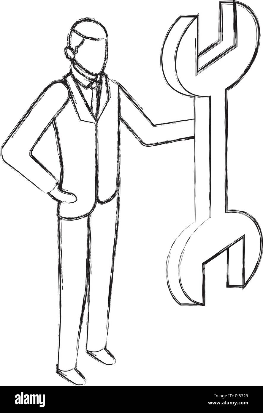 businessman holding support wrench tool vector illustration hand ...