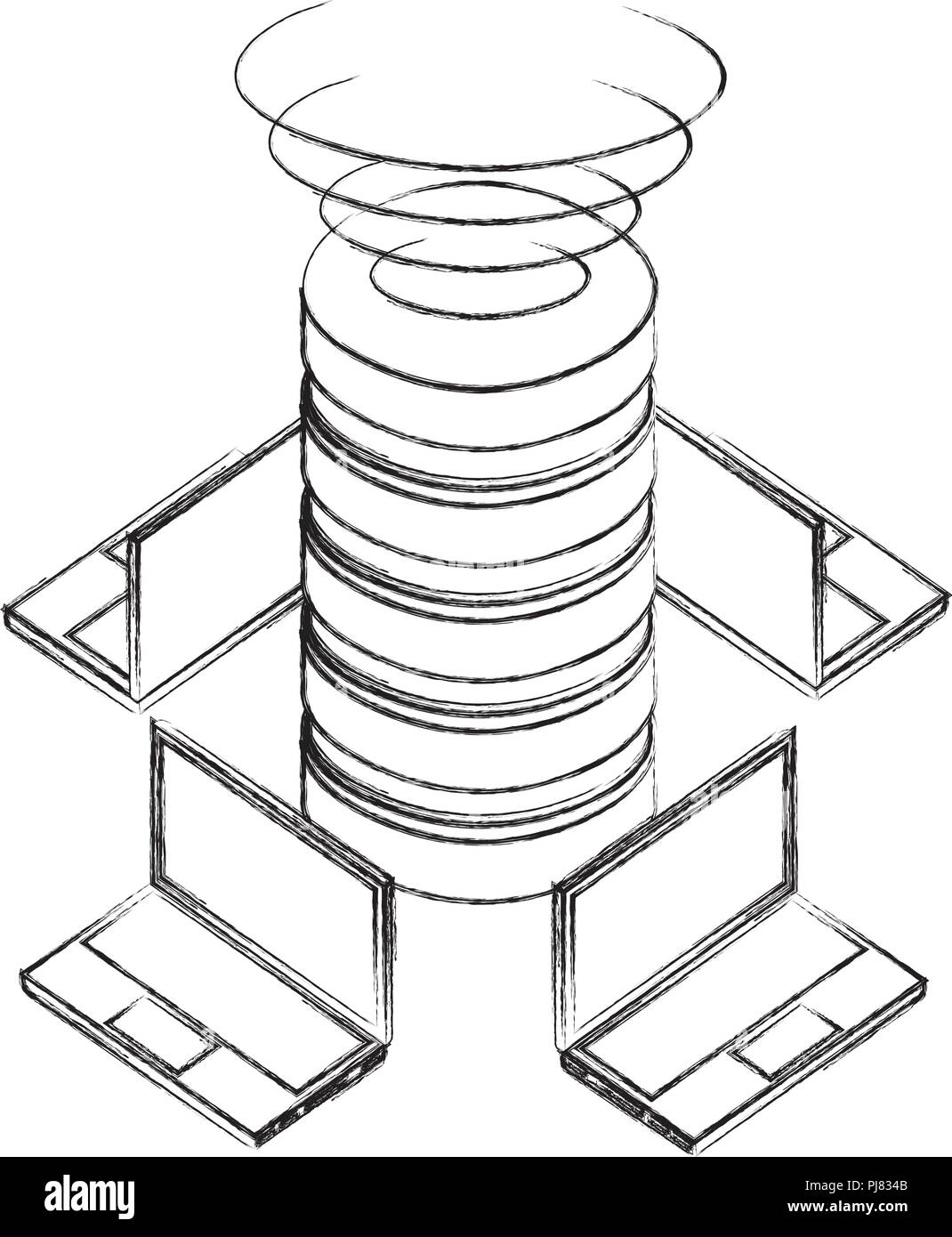 laptops connected database server network digital technology vector ...