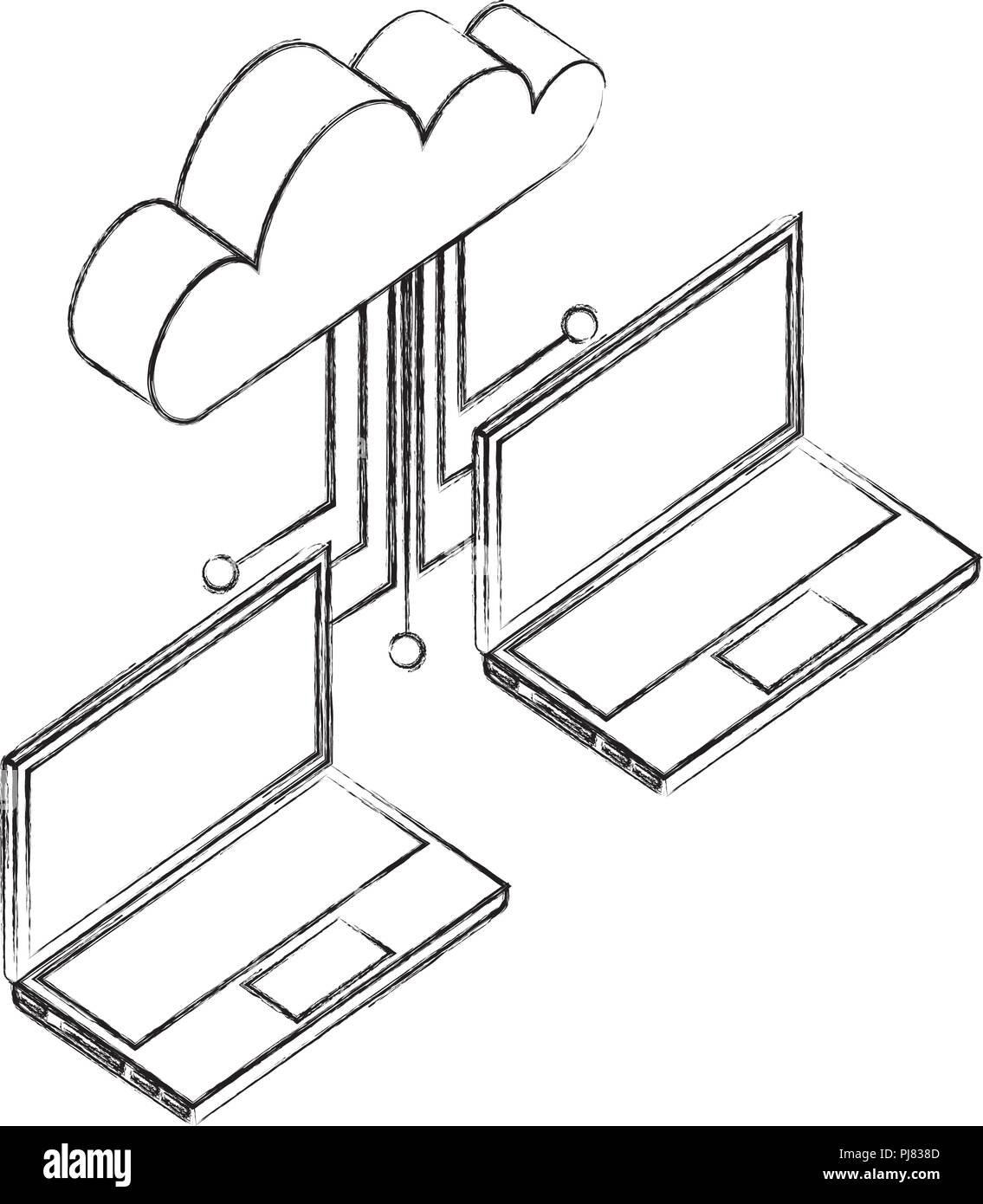 two laptop cloud computing connected data network vector illustration ...