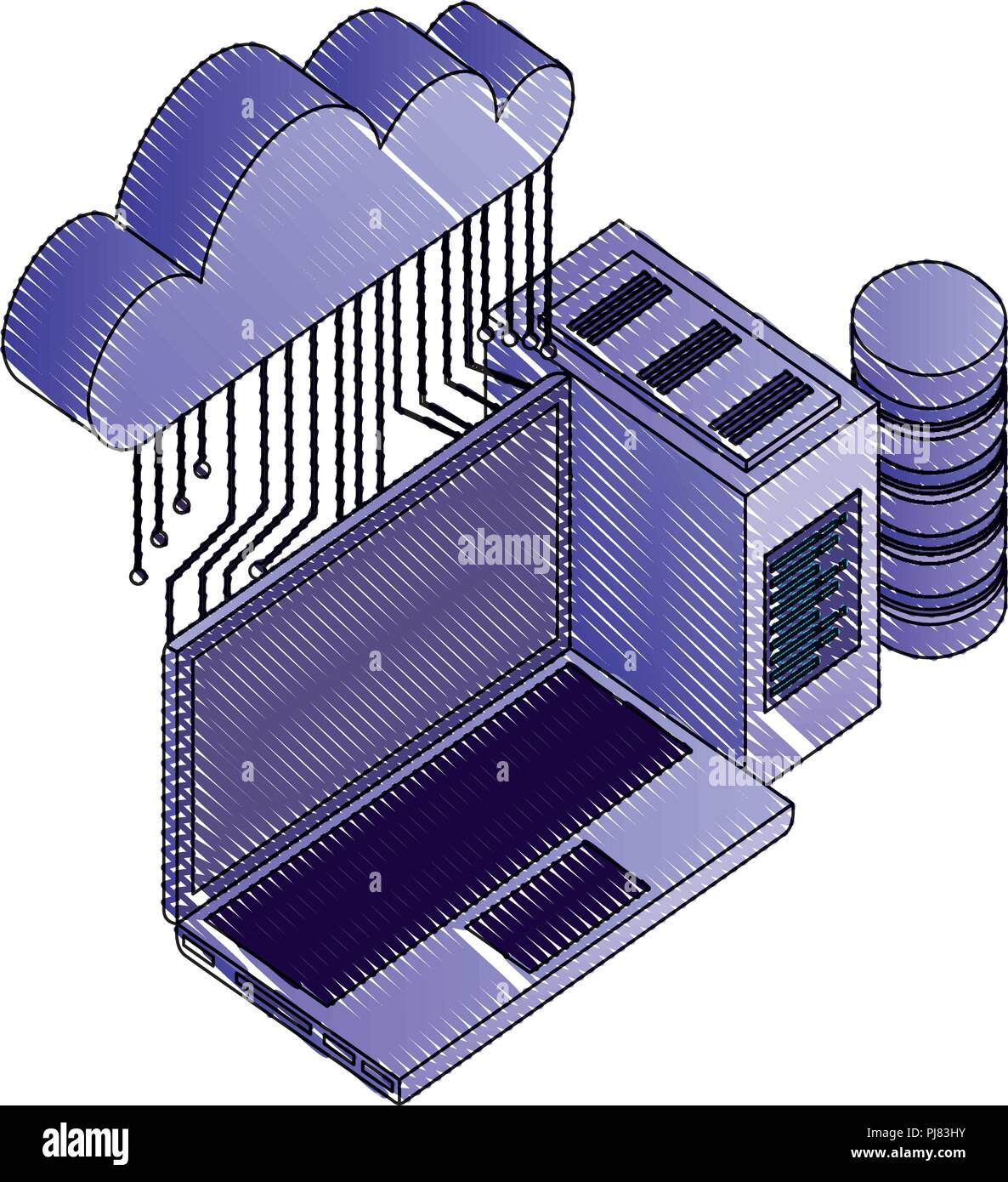 Cloud Computing Laptop Database Server Connection Network Vector