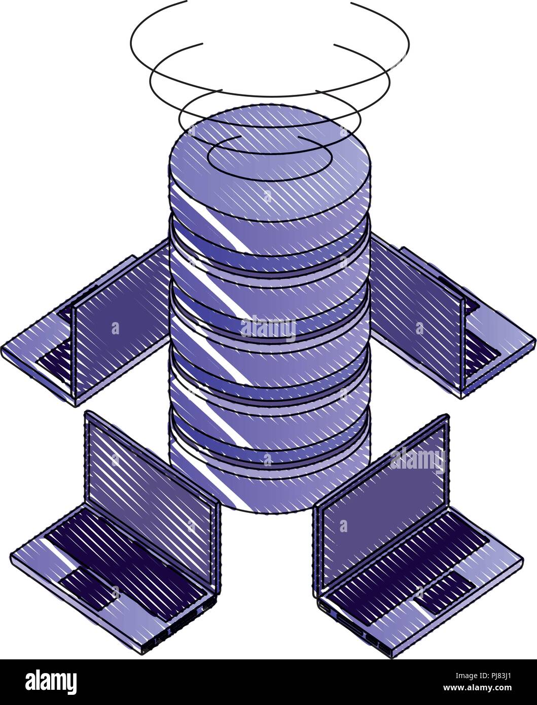 laptops connected database server network digital technology vector ...