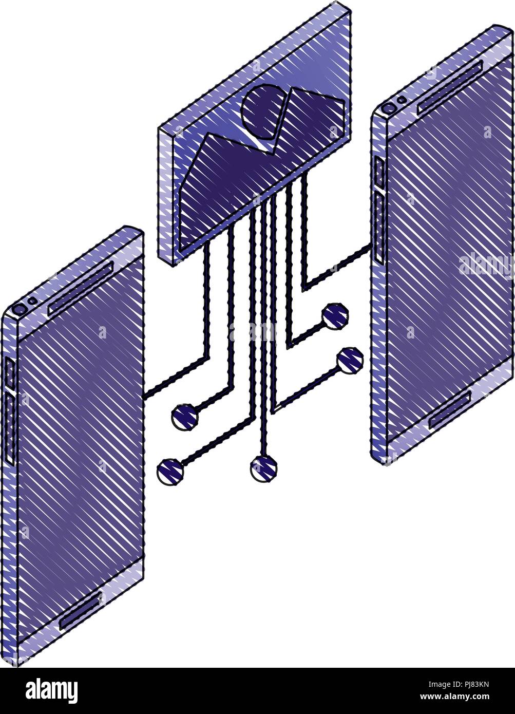 two smartphone image data connected network vector illustration Stock ...