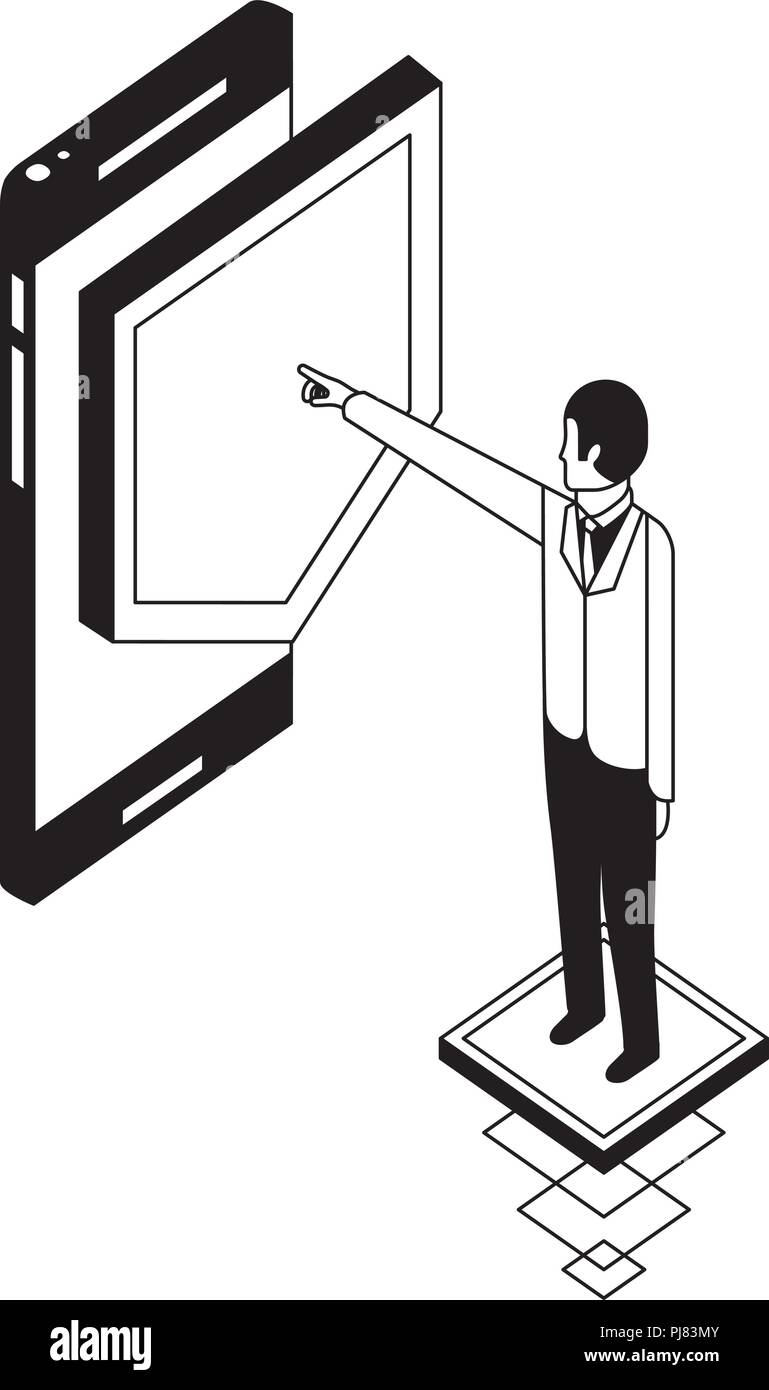 businessman with smartphone and shield isometric icon vector ...