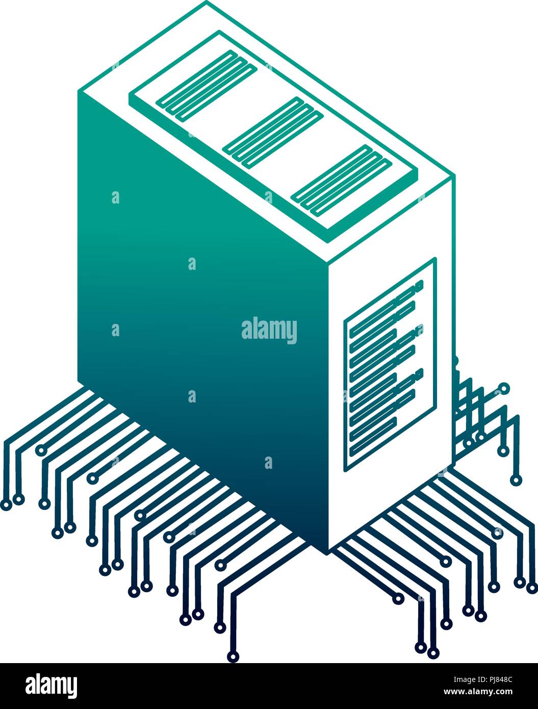 server data center with electronic circuit isometric icon vector ...