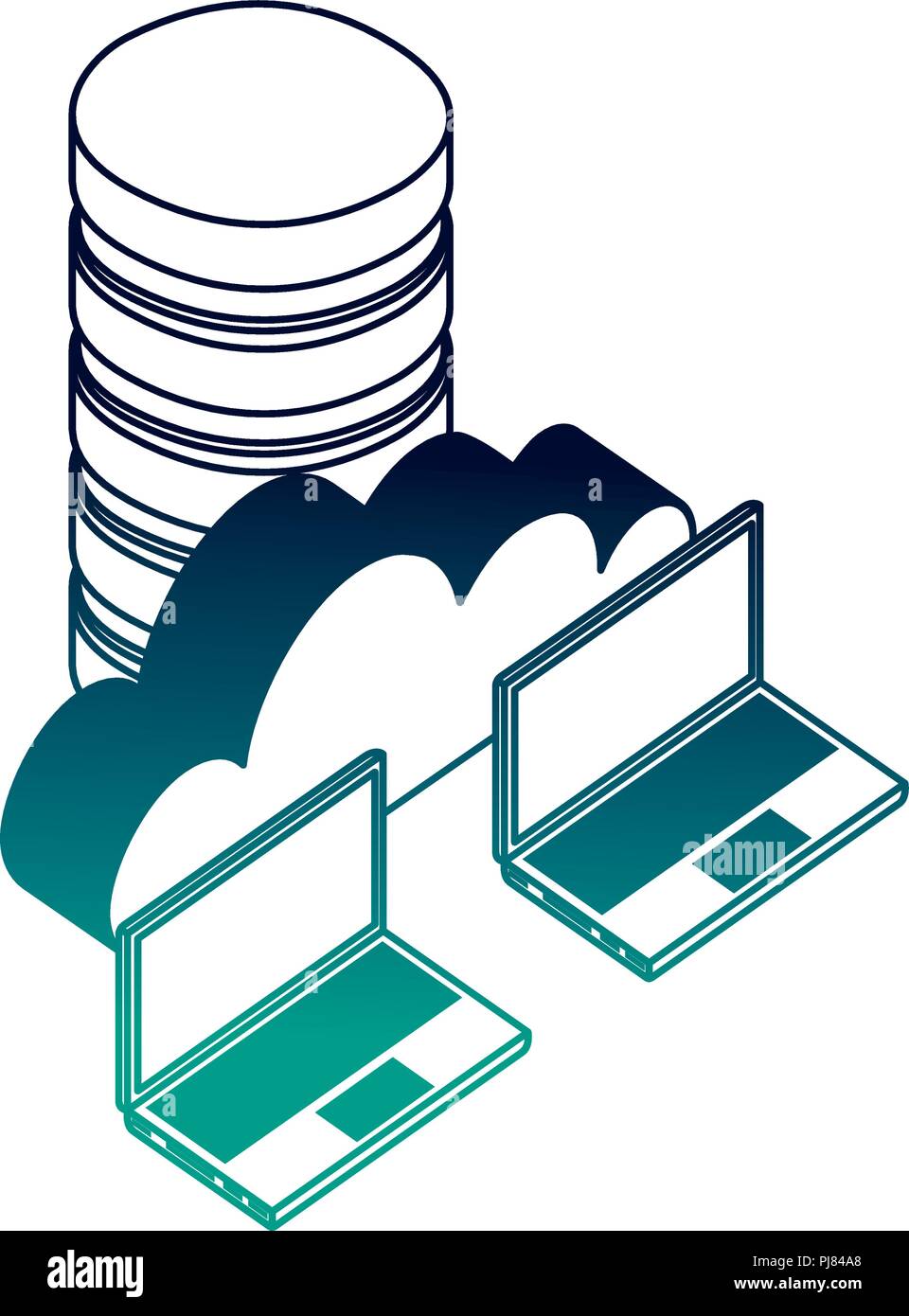 data center disks with laptops computers and cloud computing vector illustration design Stock ...