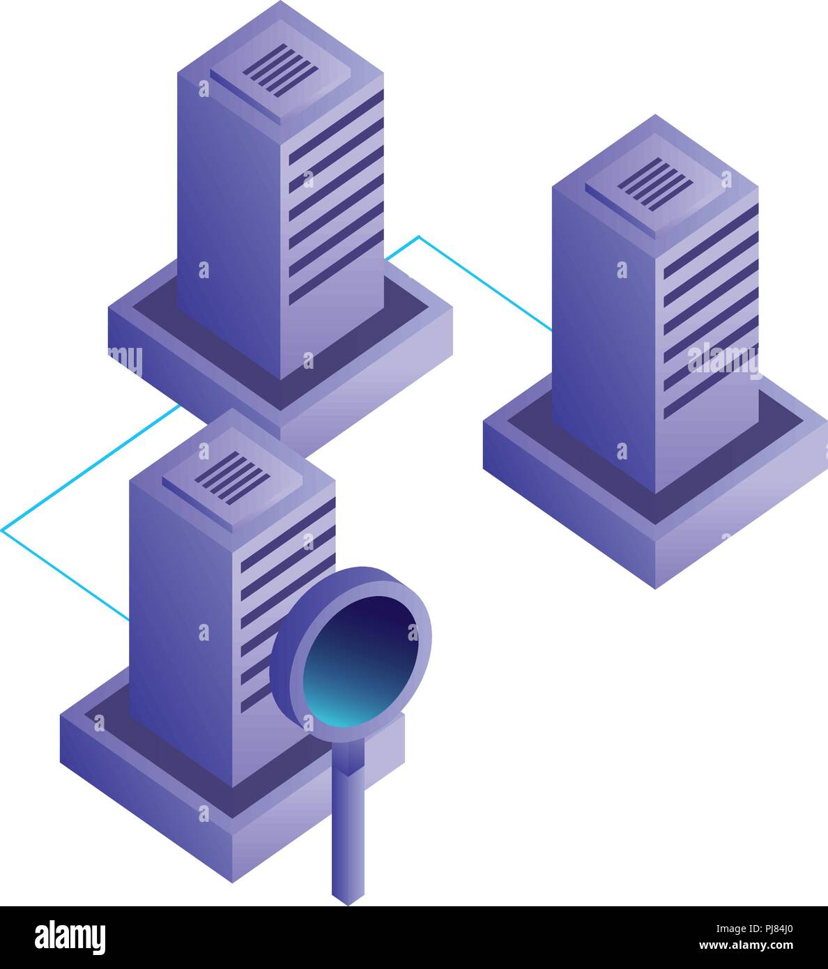 Three Database Center Storage Network Magnifying Glass Vector Illustration Stock Vector Image