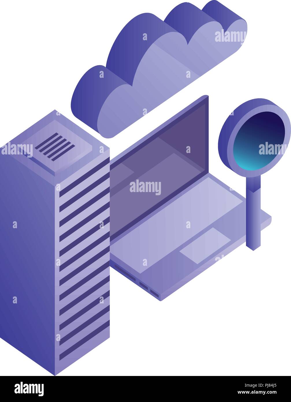 Cloud Computing Laptop Magnifying Glass Database Center Vector Illustration Stock Vector Image