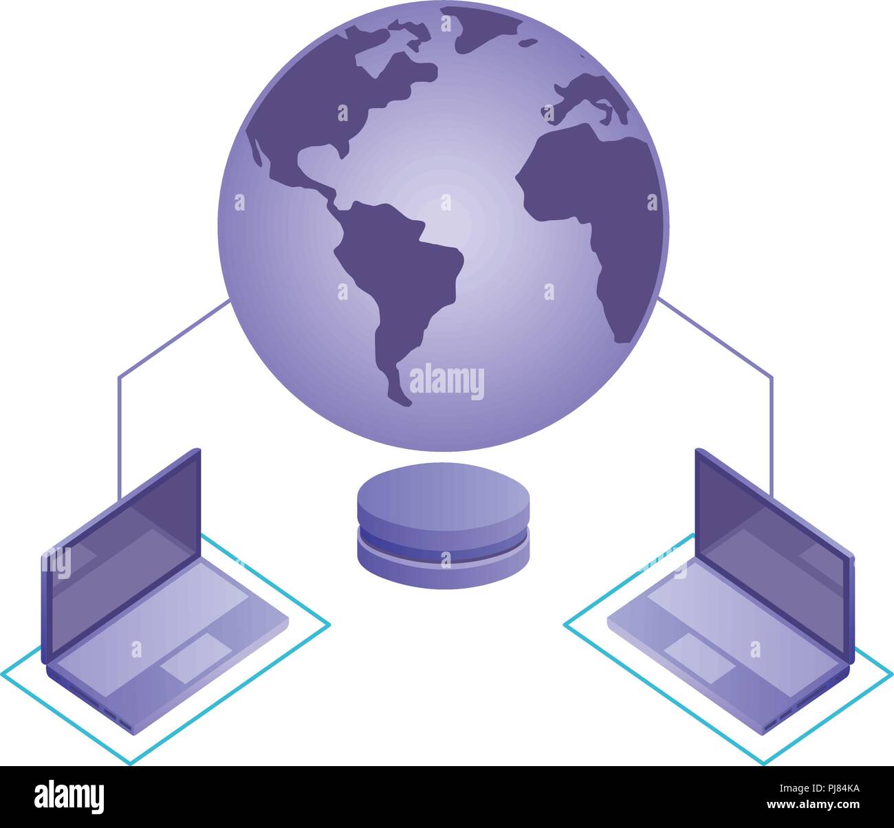 world connected laptops database server network vector illustration ...