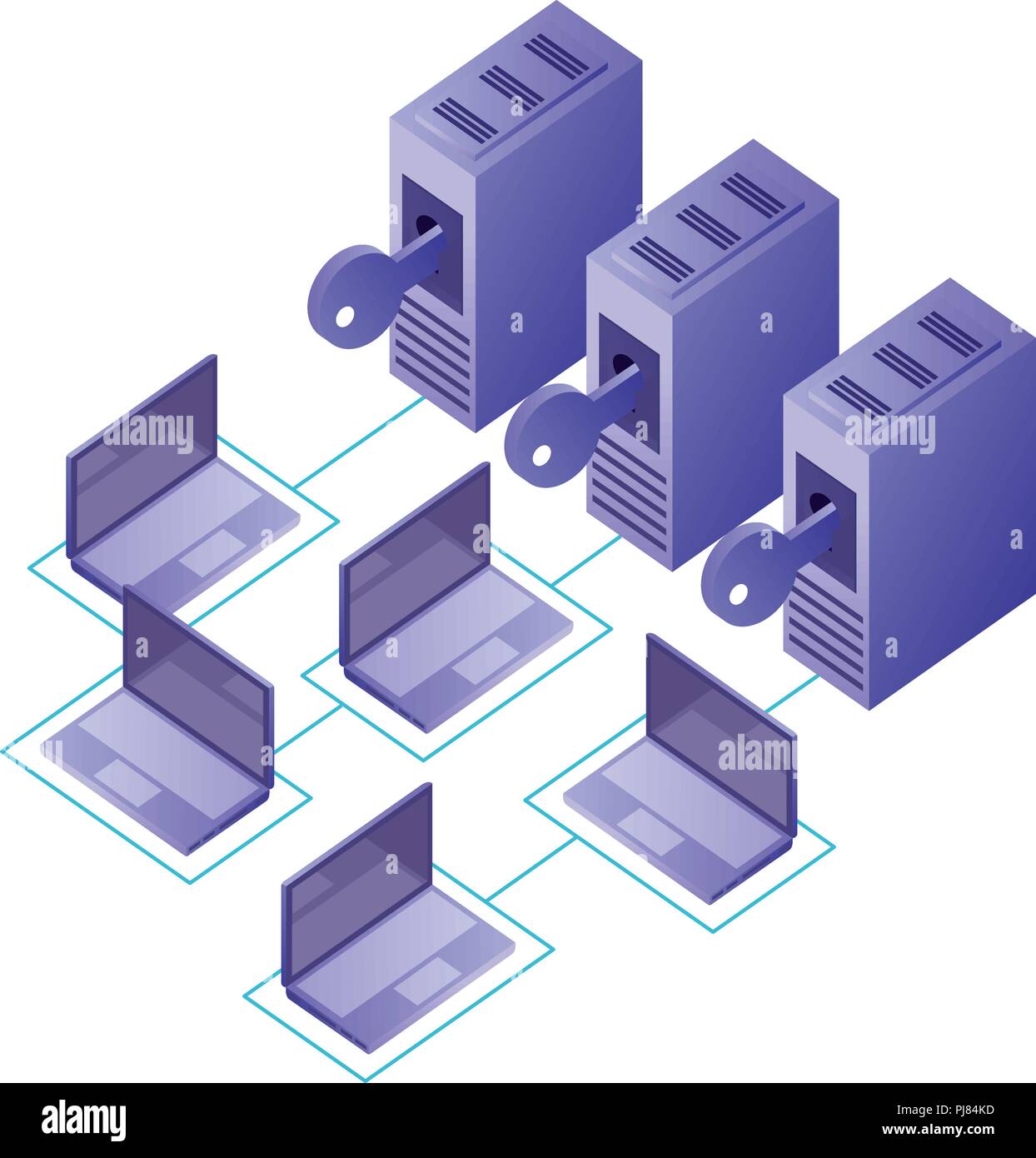 Database Center Security Connection Laptops Data Network Vector