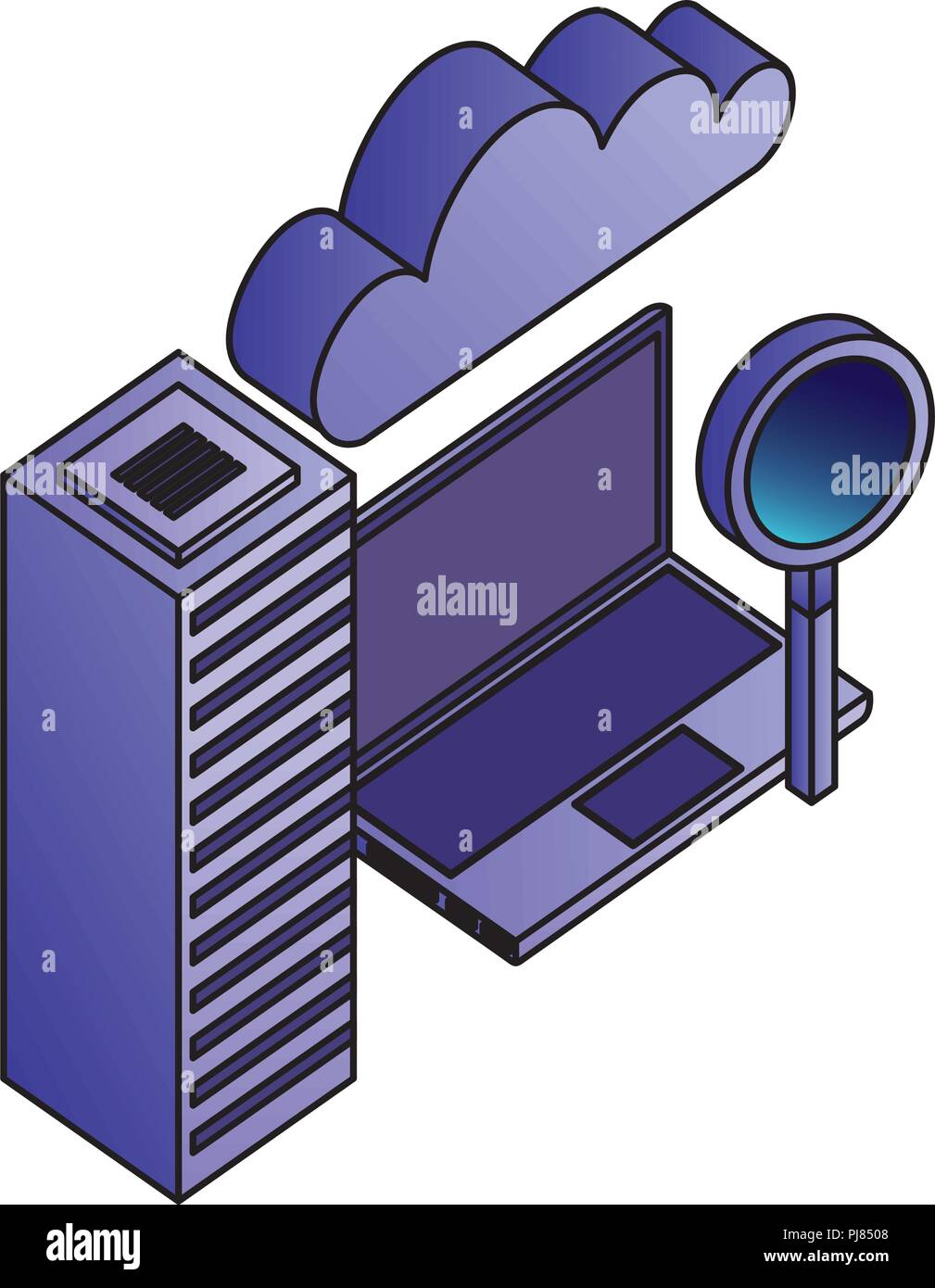 Cloud Computing Laptop Magnifying Glass Database Center Vector Illustration Stock Vector Image