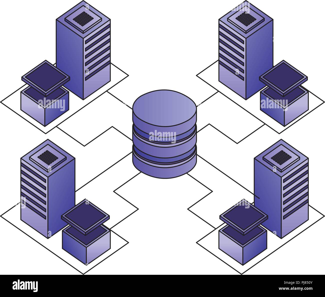 database center connected server storage network vector illustration ...