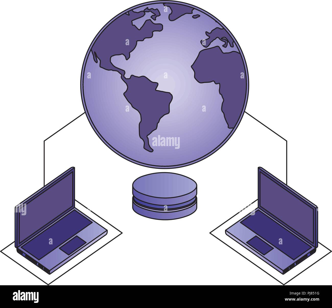 Database Center Security Connection Laptops Data Network Vector