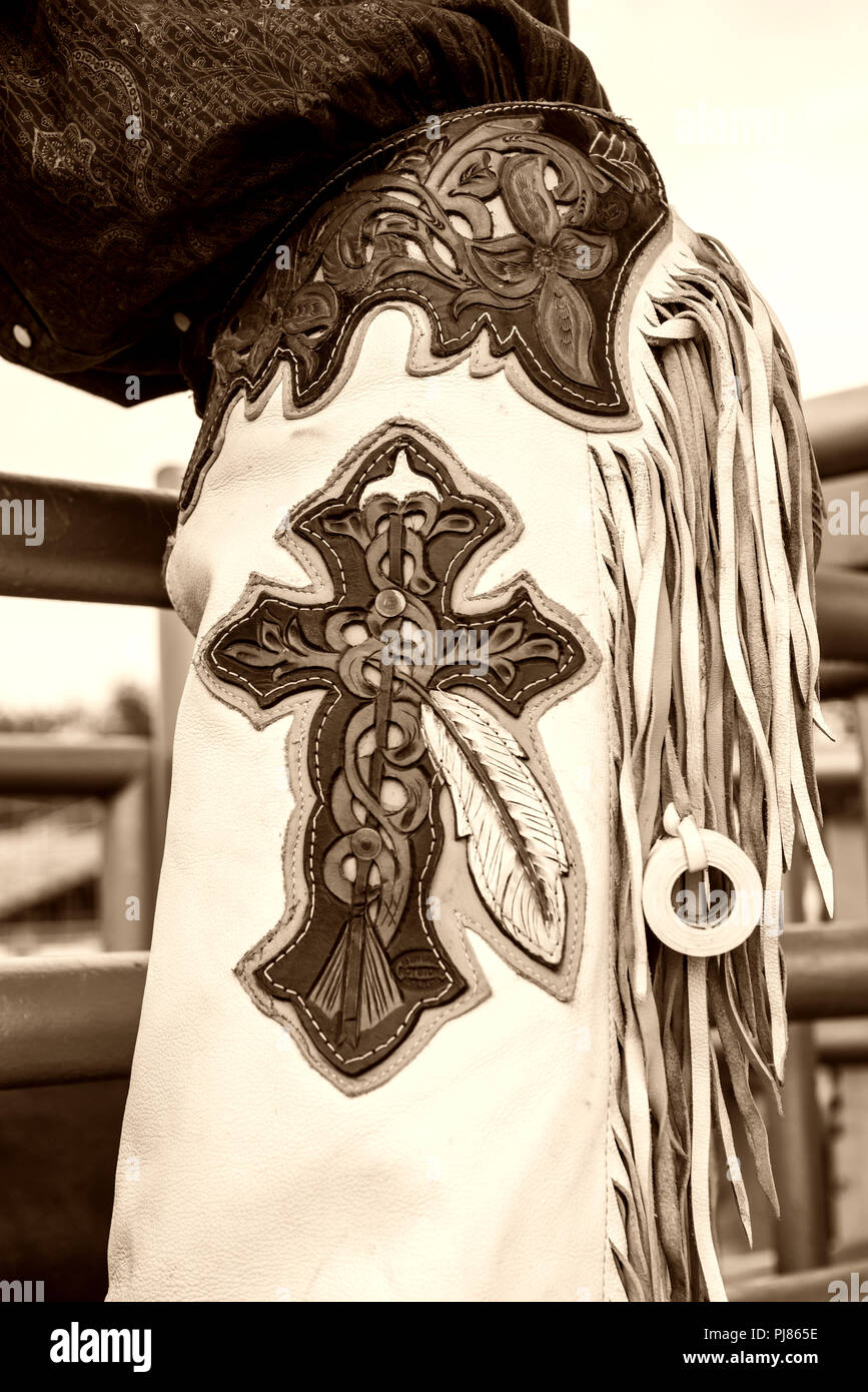 Cowboy in western chaps. Texas rodeo USA Stock Photo - Alamy