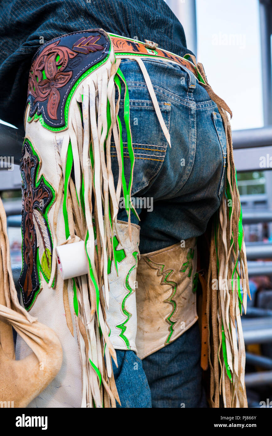 Cowboy in western chaps. Texas rodeo USA Stock Photo - Alamy