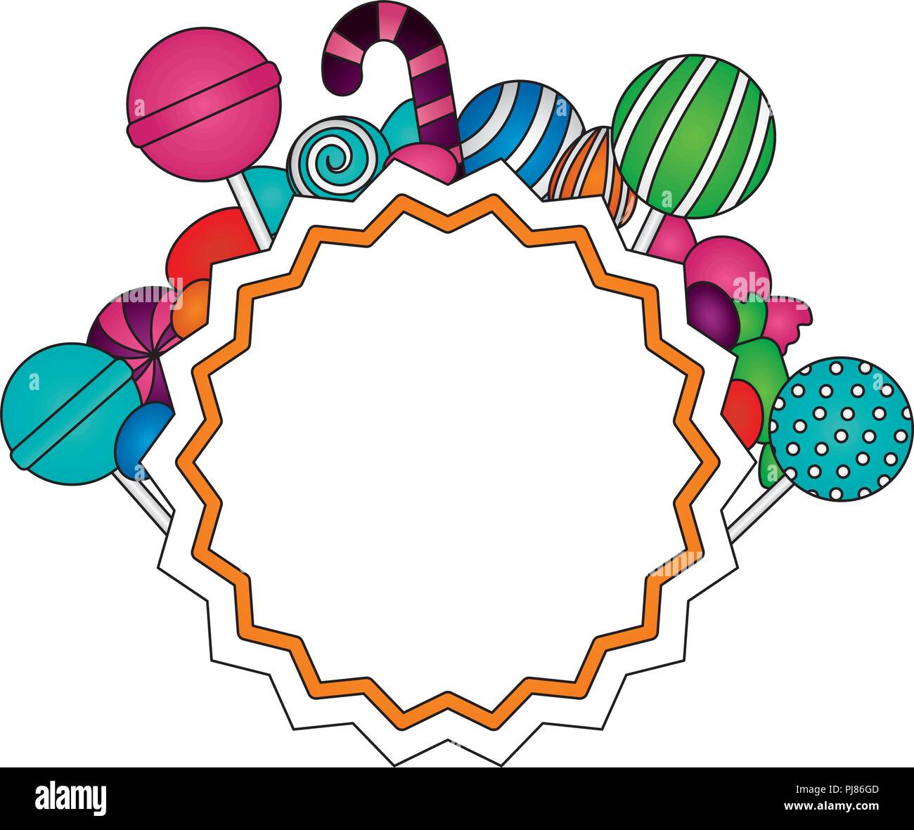 frame with sweet candies isolated icon vector illustration design Stock ...