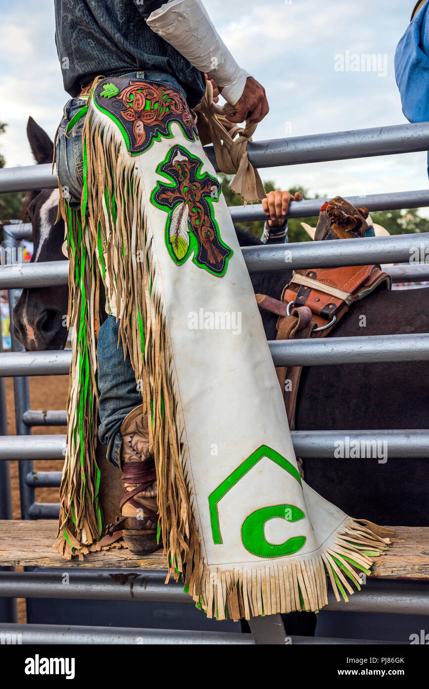 Cowboy in western chaps. Texas rodeo USA Stock Photo - Alamy