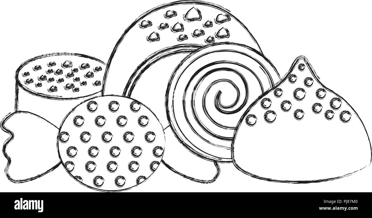 sweet candies chocolate bon bons caramels vector illustration hand ...