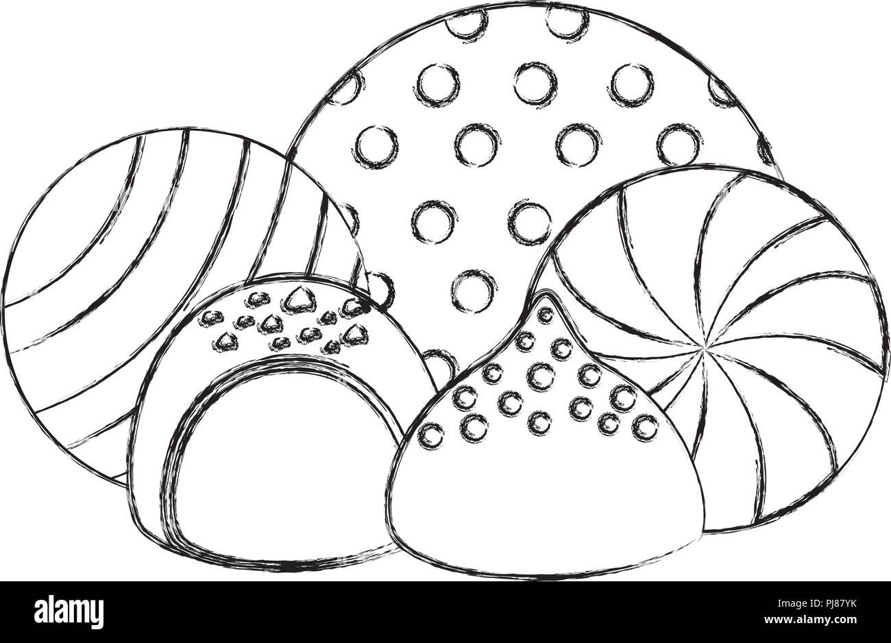 sweet candies chocolate bon bons caramels vector illustration hand ...