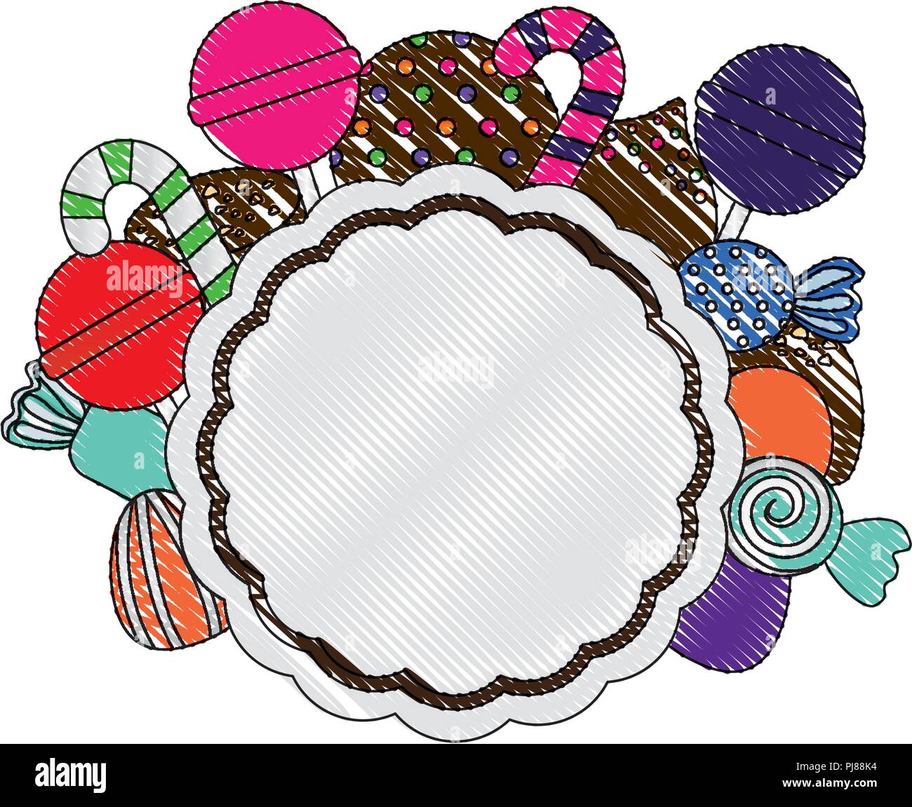 sweet candies round label confetionery dessert vector illustration ...