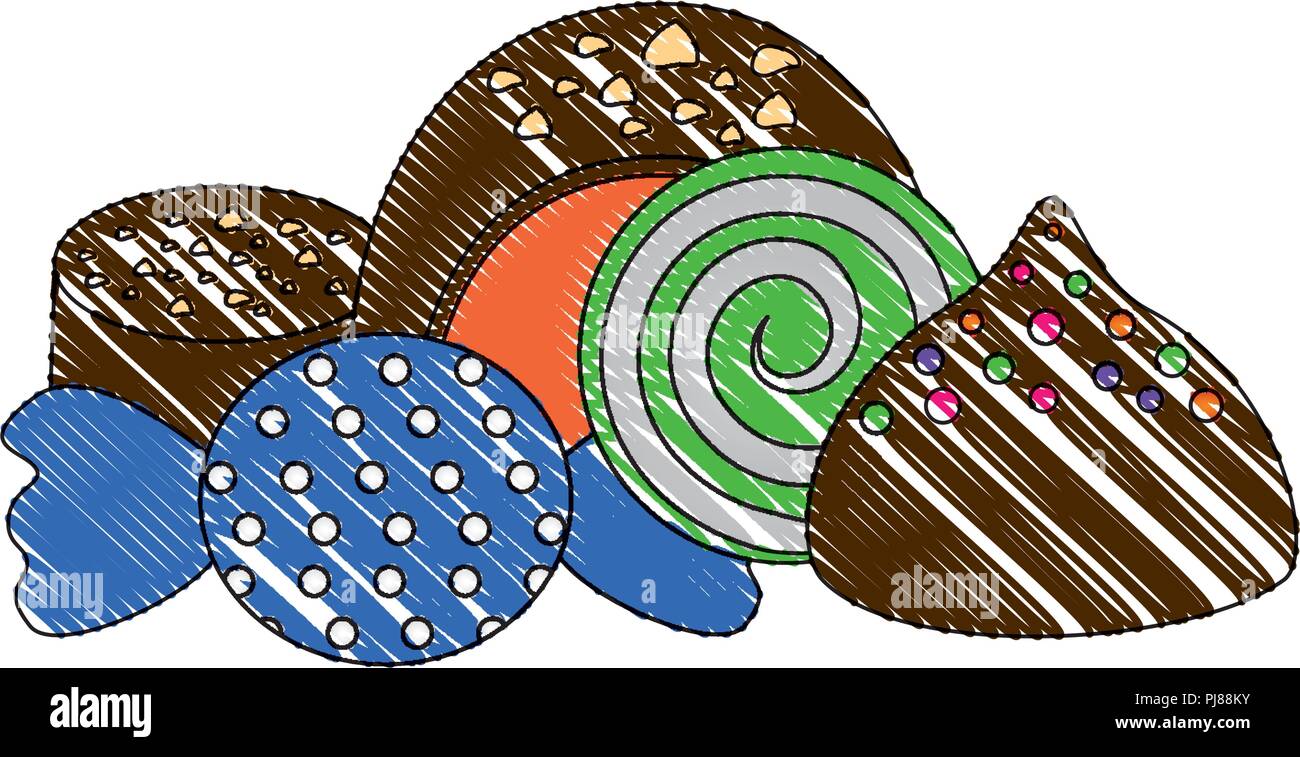 sweet candies chocolate bon bons caramels vector illustration Stock ...