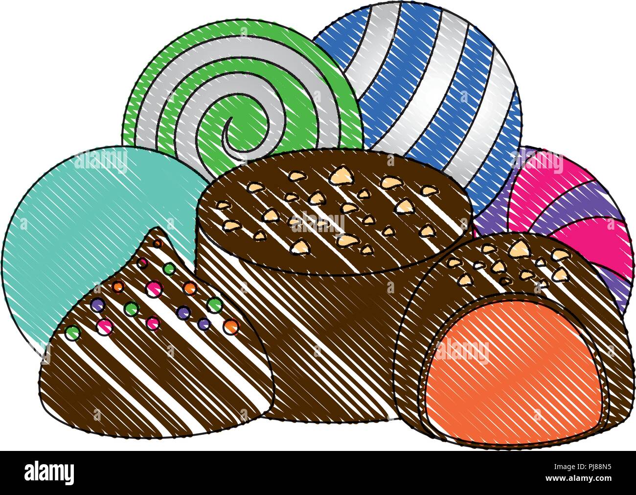 sweet candies chocolate bon bons caramels vector illustration Stock ...