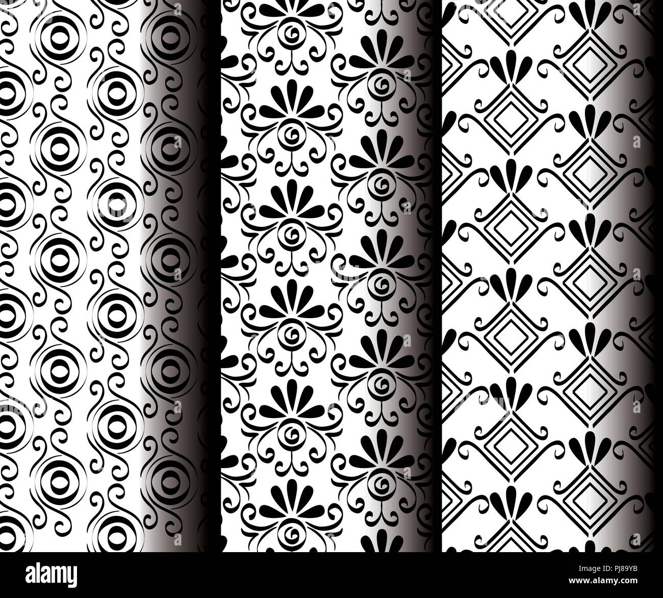 set victorian and floral monochrome backgrounds vector illustration ...