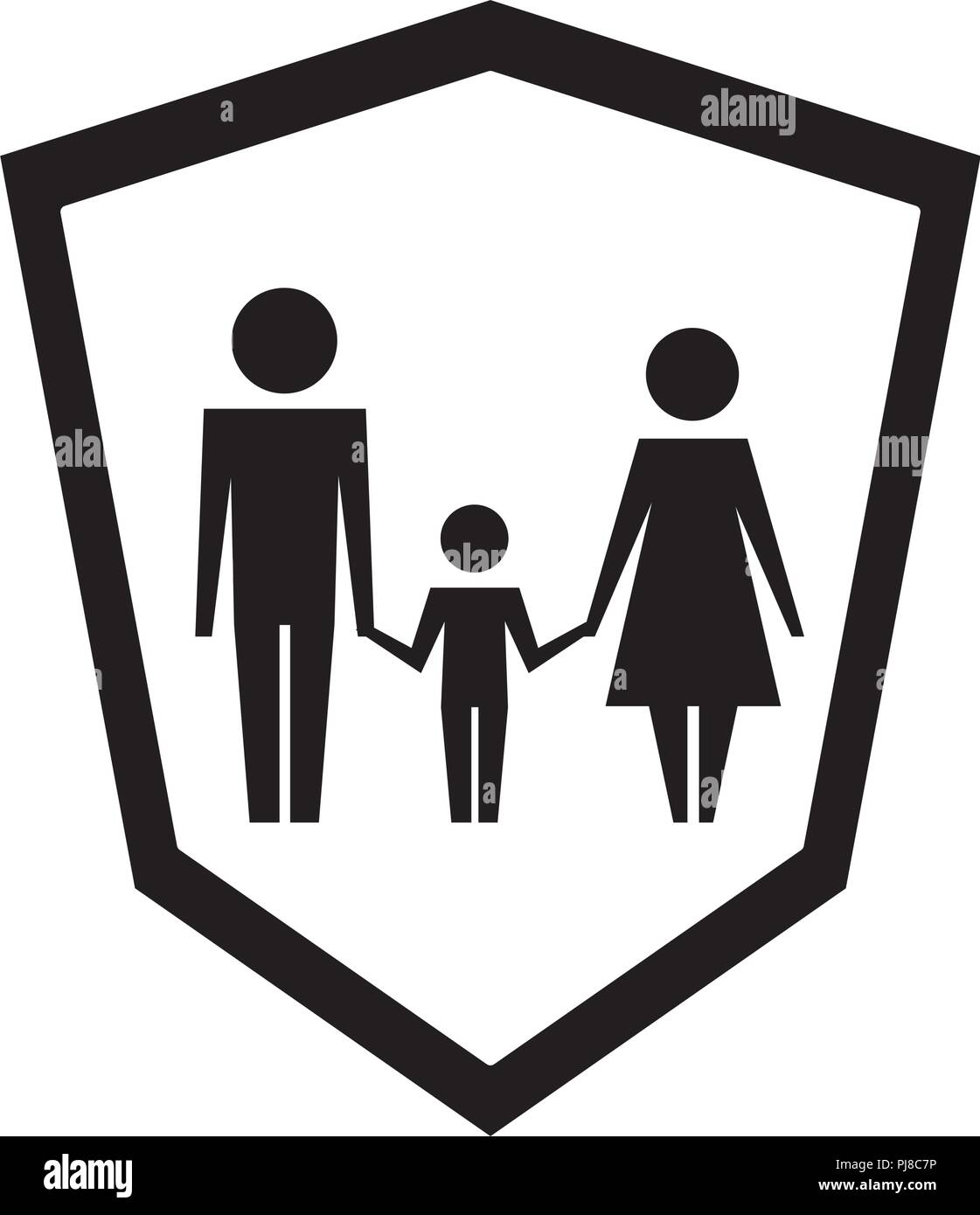 family silhouette in shield isolated icon Stock Vector Image & Art - Alamy