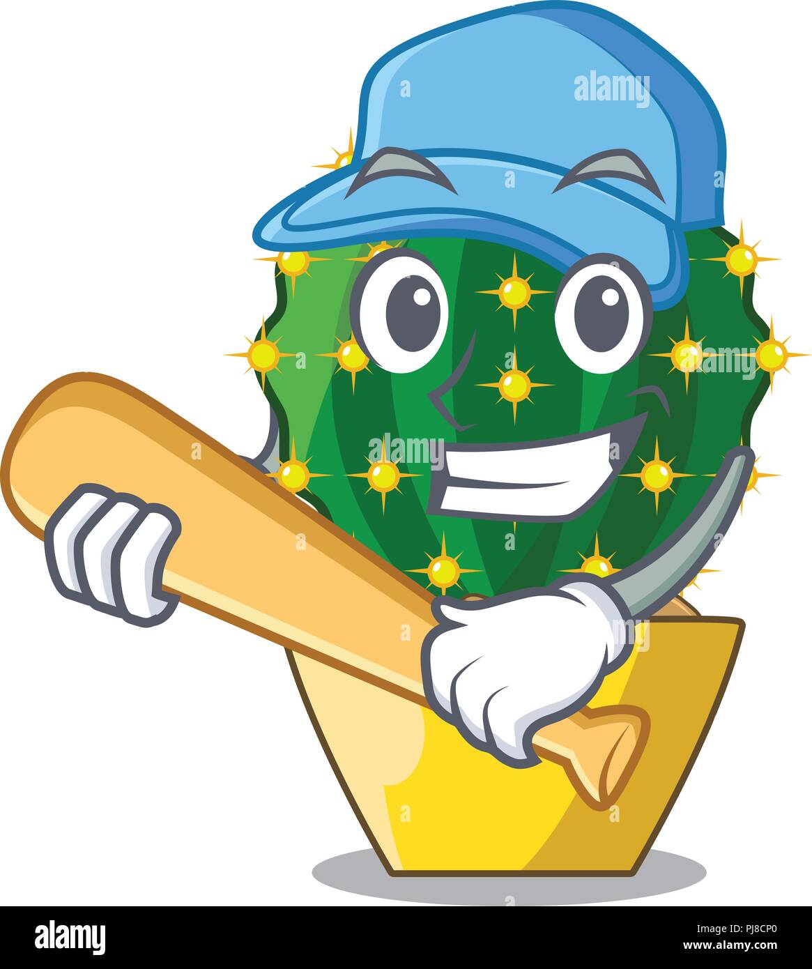 Playing baseball mammillaria cactus planted in a cartoon pot Stock ...