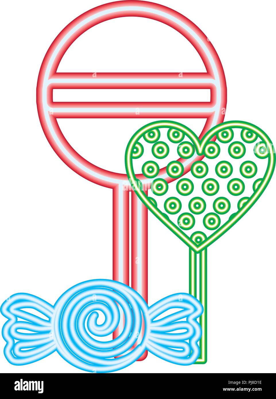 sweet candy heart lollipops caramel wrapper neon Stock Vector Image ...