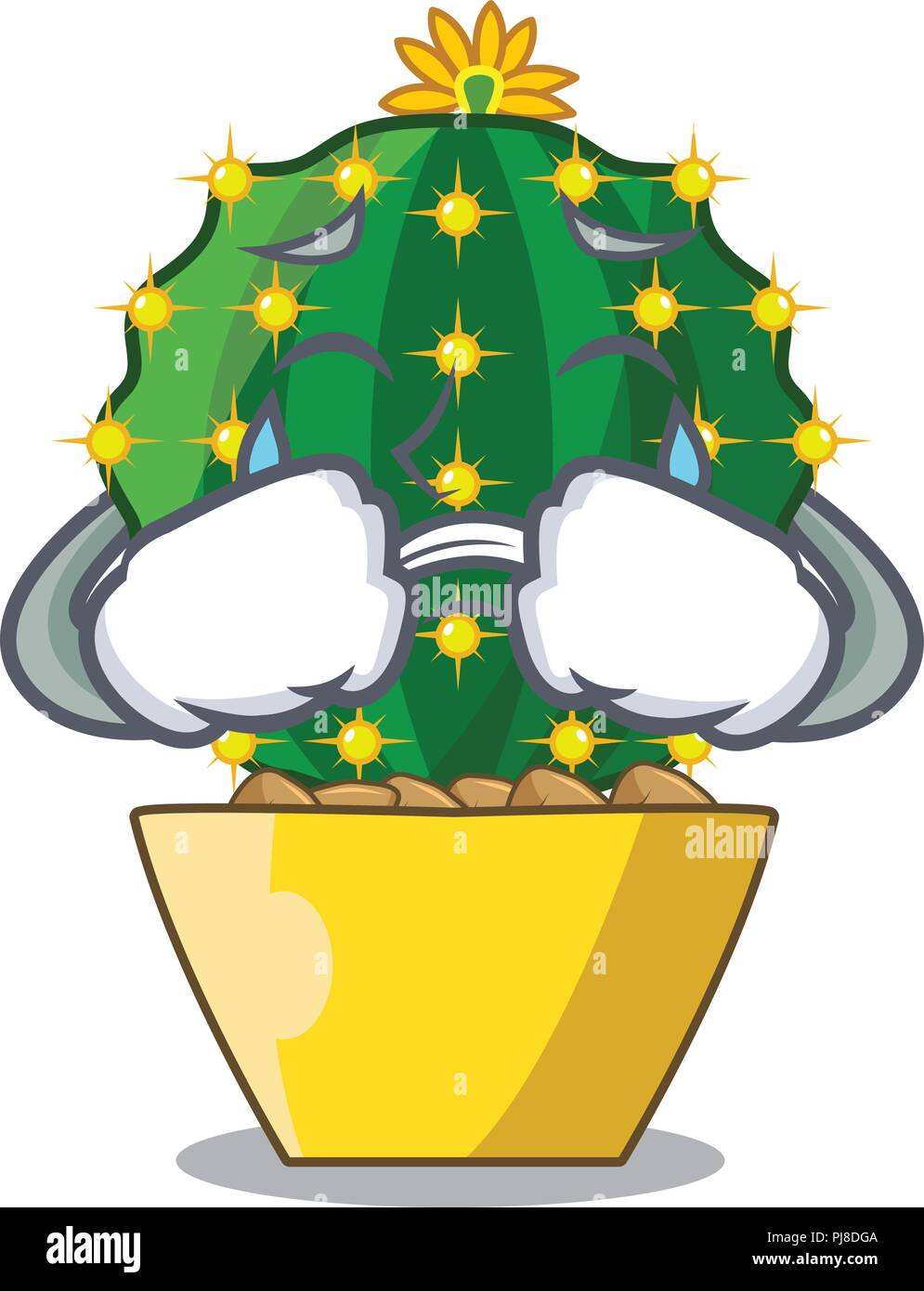 Crying mammillaria compressa cactus isolated on the cartoon Stock ...