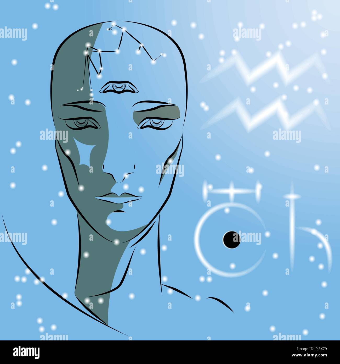 Sign of the zodiac Aquarius. Girl is a fortuneteller with third eye ...