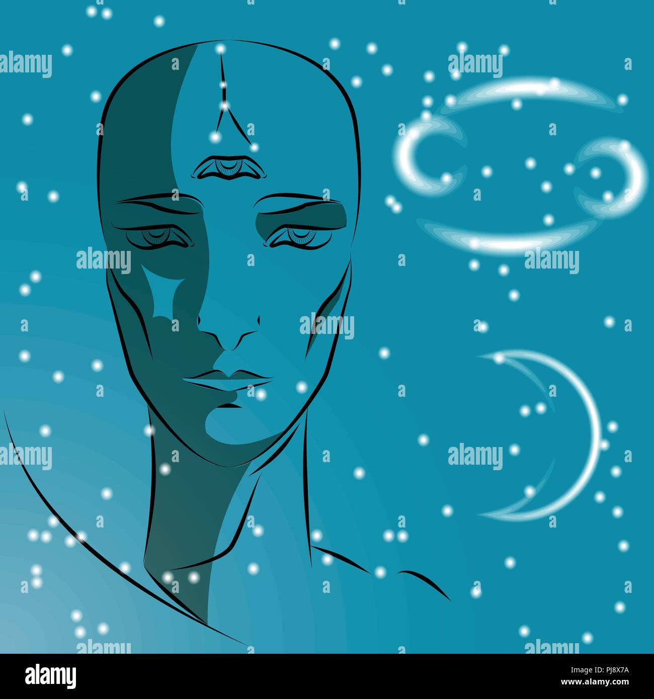 Sign of zodiac Cancer. Girl is fortuneteller with third eye ...