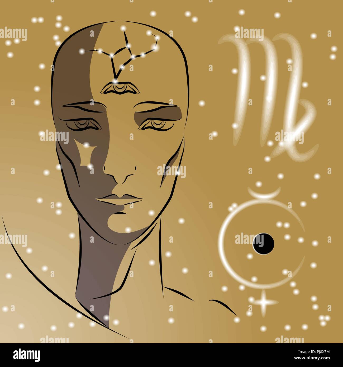 Sign of zodiac Virgo. Girl is fortuneteller with third eye ...