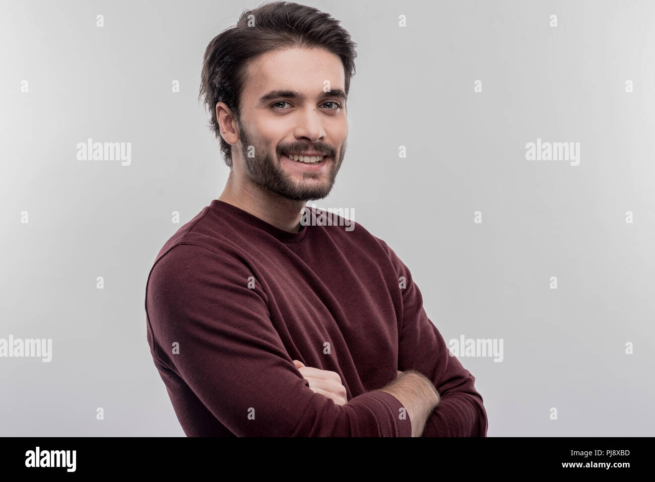 Image without face retouching with handsome bearded smiling man Stock ...