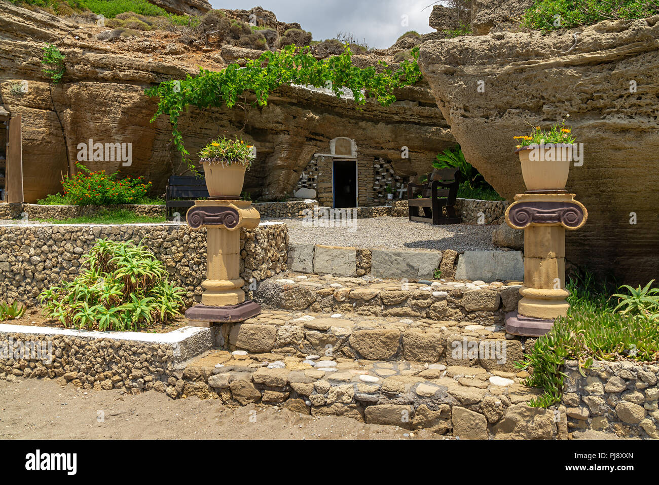 Small greek chapel built in a rock, Rhodes Greece Stock Photo - Alamy