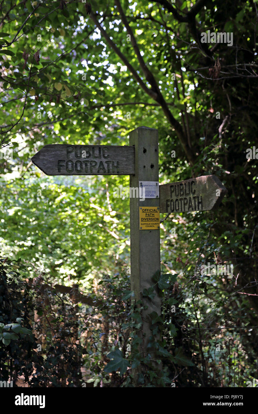Signposts on a public footpath in Hitcham,Suffolk UK Stock Photo - Alamy