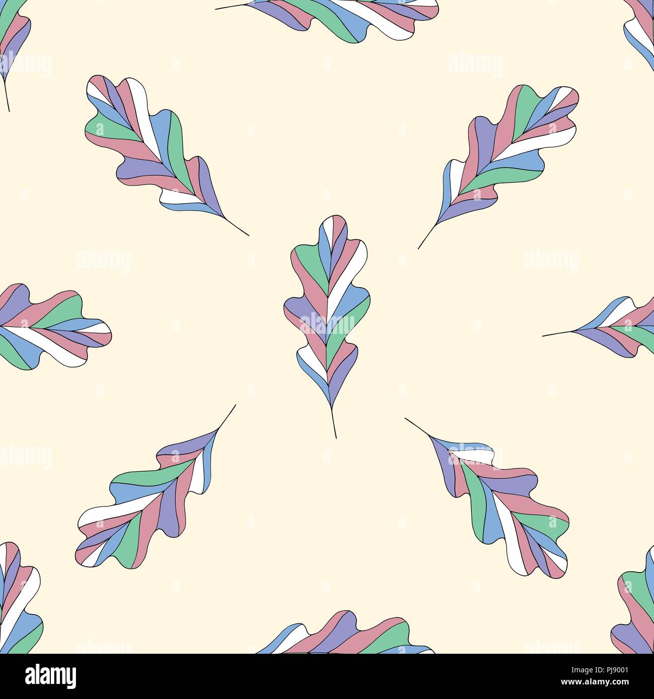 Abstract oak leaves vector seamless pattern. Hand drawn leaf background ...