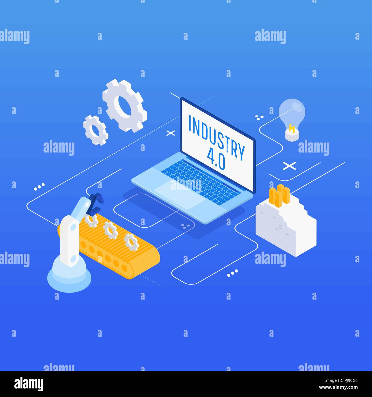 Isometric Factory automation, Industry 4.0, Internet of Things, Vector ...