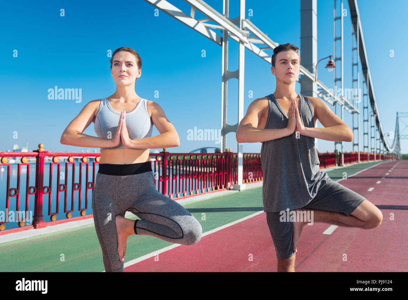 Open minded woman and trainer breathing calm Stock Photo - Alamy