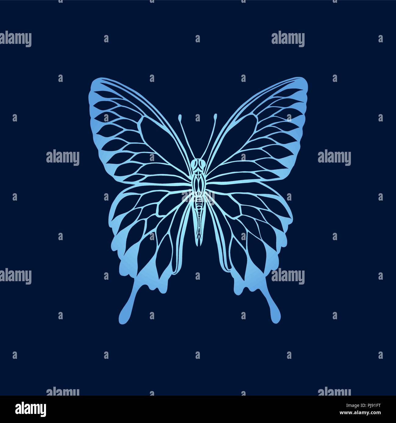 Vector illustration of gradient butterfly on blue background. Butterfly ...