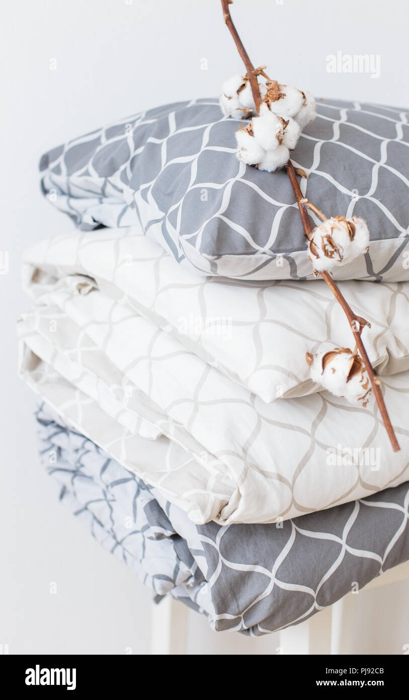 Two bedding sets in grey and beige, cool for two children, for siblings ...