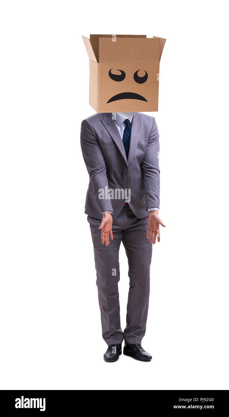 Unpacking box man sad Cut Out Stock Images & Pictures - Alamy