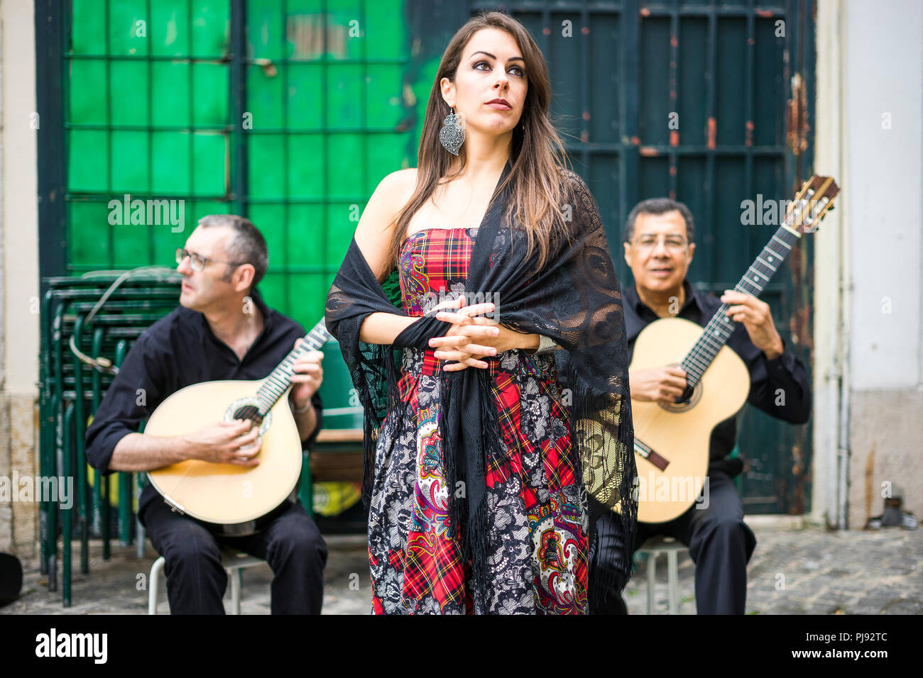 Fado band performing traditional portuguese music on the square of ...