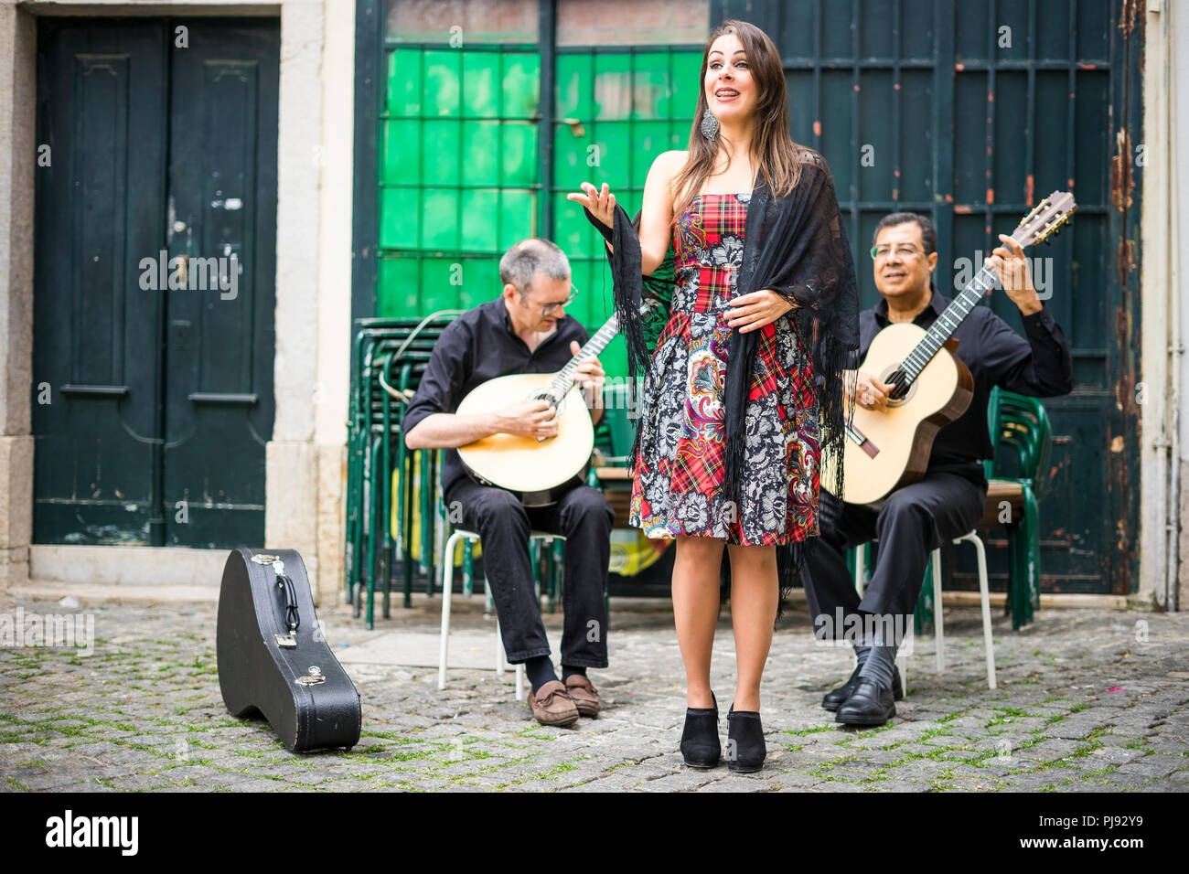 Fado band performing traditional portuguese music on the square of ...